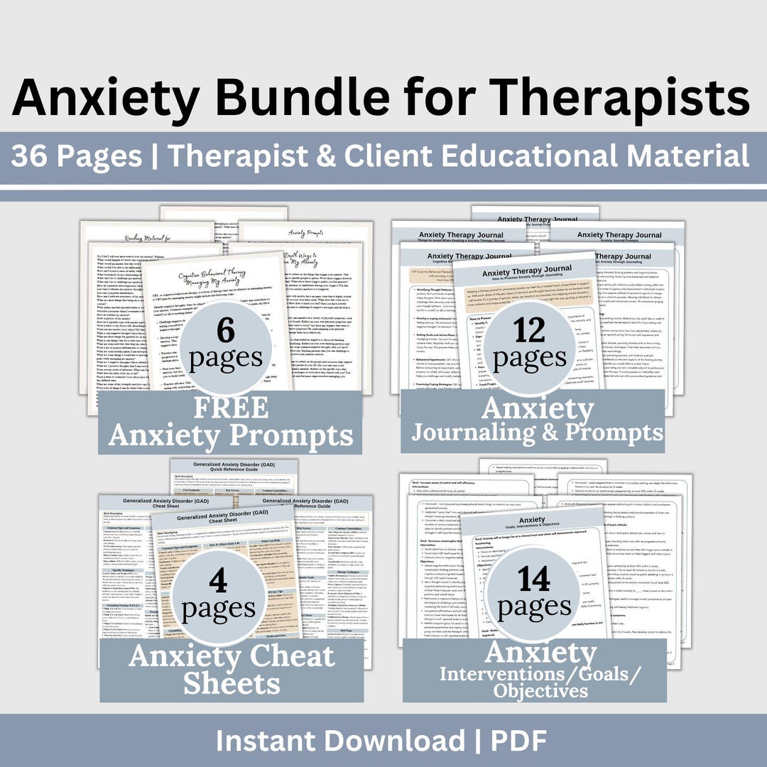 Anxiety Therapy Worksheets Bundle: CBT Journal, Goals, Interventions ...