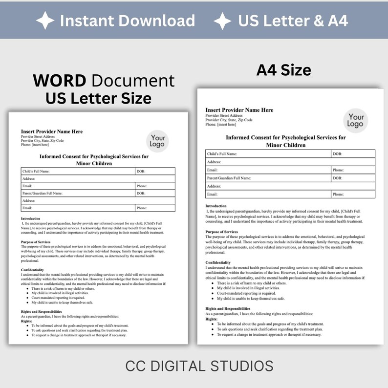 Mental Health Informed Consent Form for Minors (WORD Doc) - Etsy