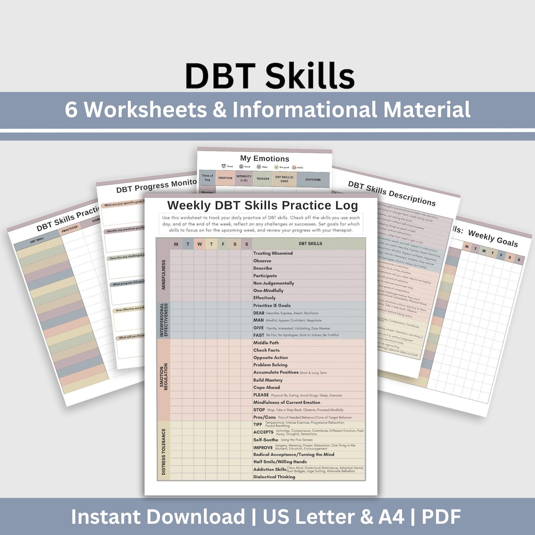 DBT Skills Worksheets: Therapy Cheat Sheet, BPD Resources (printable ...