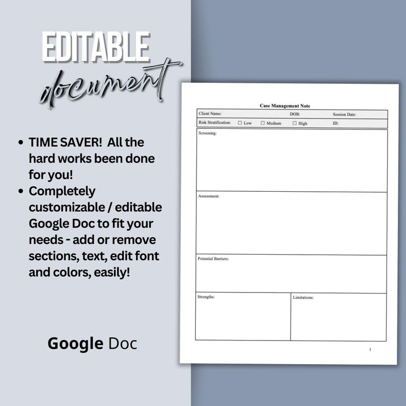 Social Worker Progress Note Template Editable Google Doc SOAP/DAP Form ...