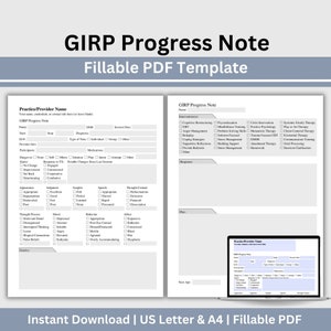 GIRP Progress Note Template: Fillable Therapy Form (PDF) - Etsy