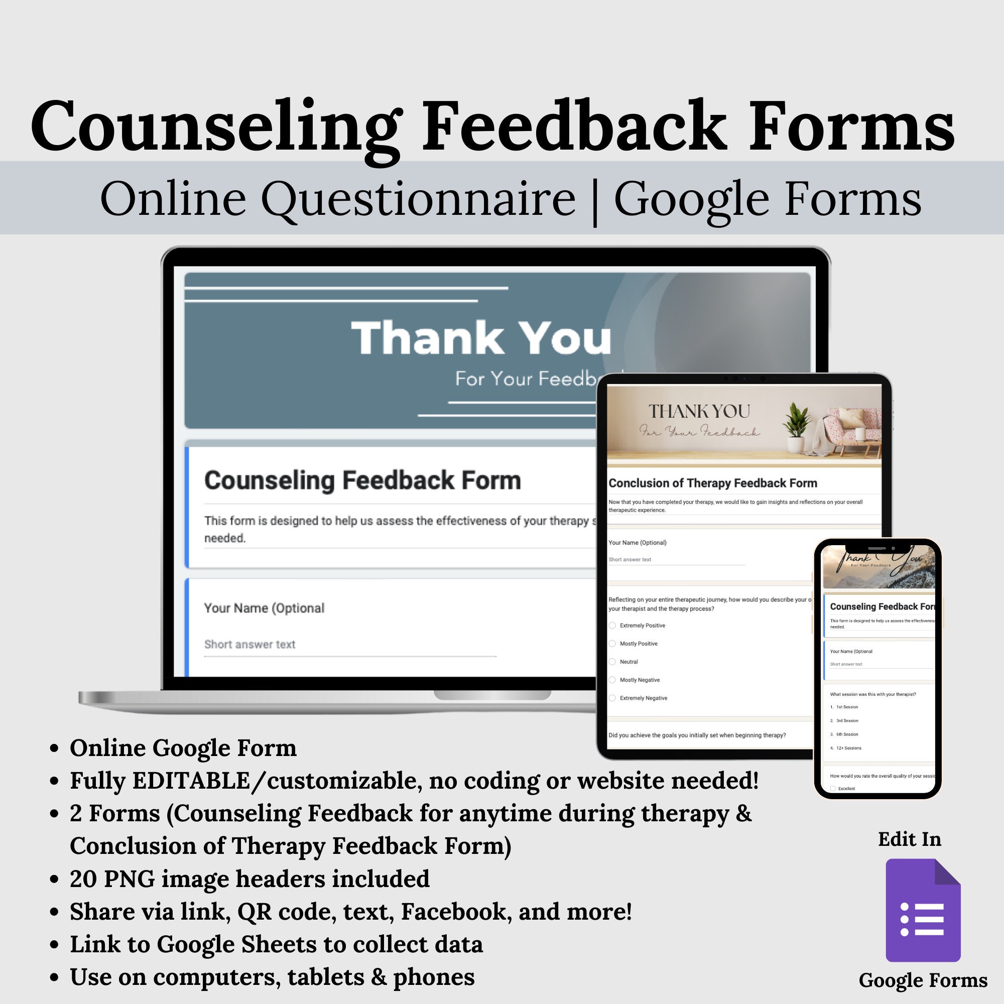 Counseling Feedback Google Forms Template, Therapist Office Forms ...