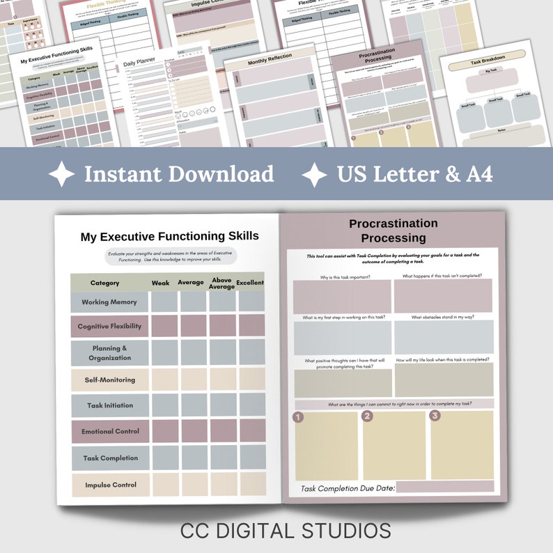 ADHD Executive Functioning Worksheets: CBT Skills, Daily Routine ...