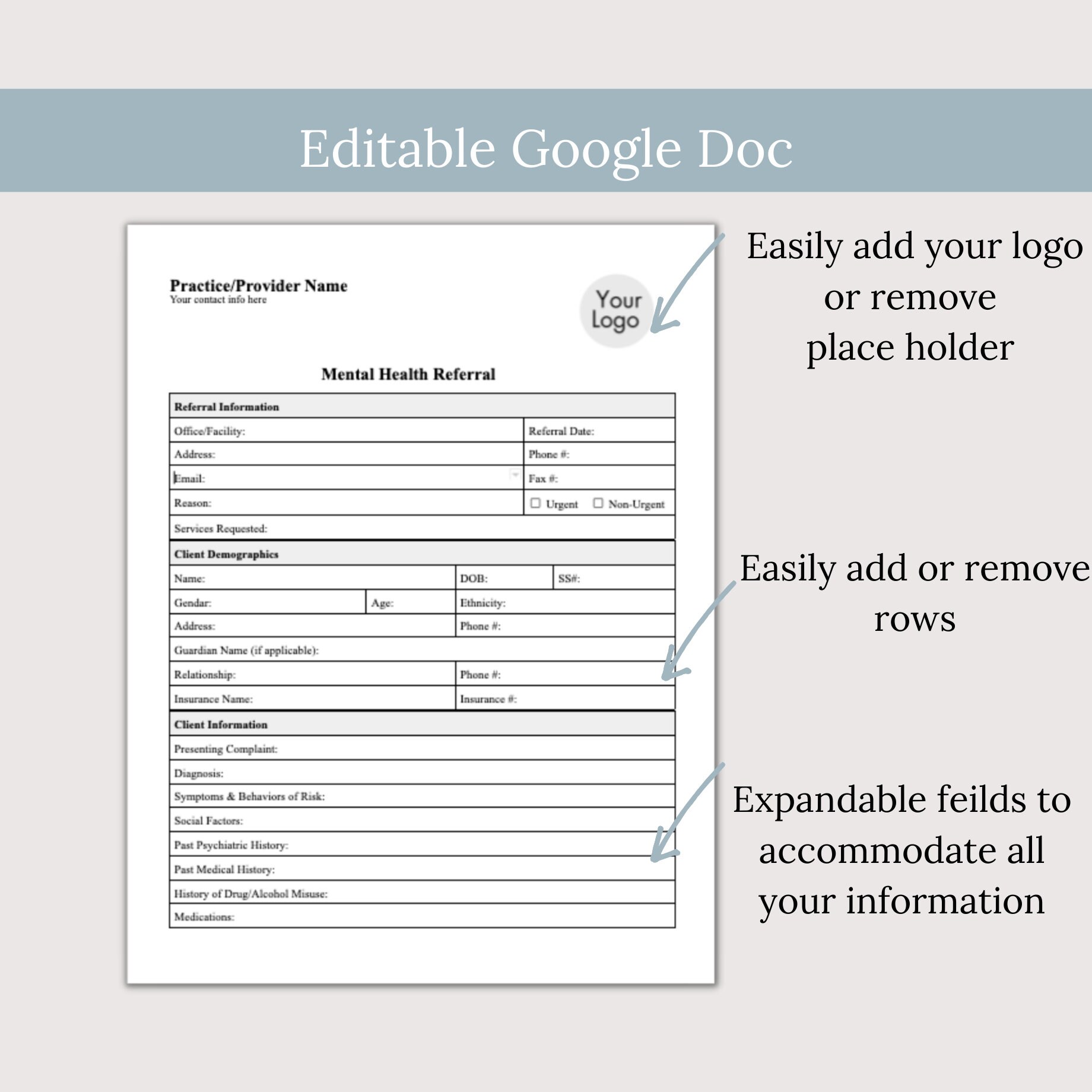 Editable Counseling Referral Template, Mental Health Referral Form ...