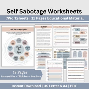 Self Sabotage Workbook, Inner Critic Therapy Worksheets, Self Love ...