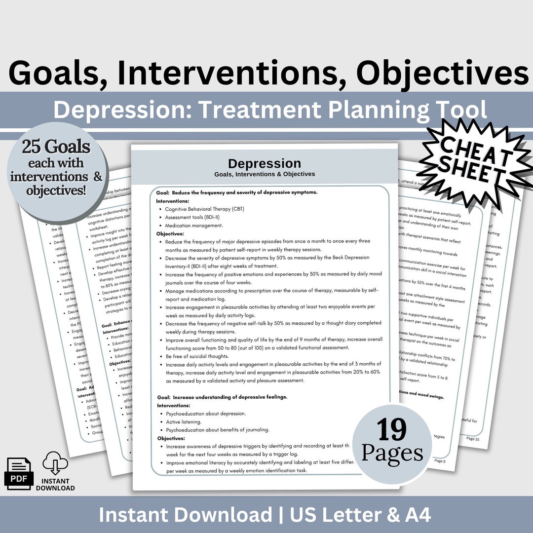 Depression Therapy Tool Goals Measurable Objectives and Interventions ...