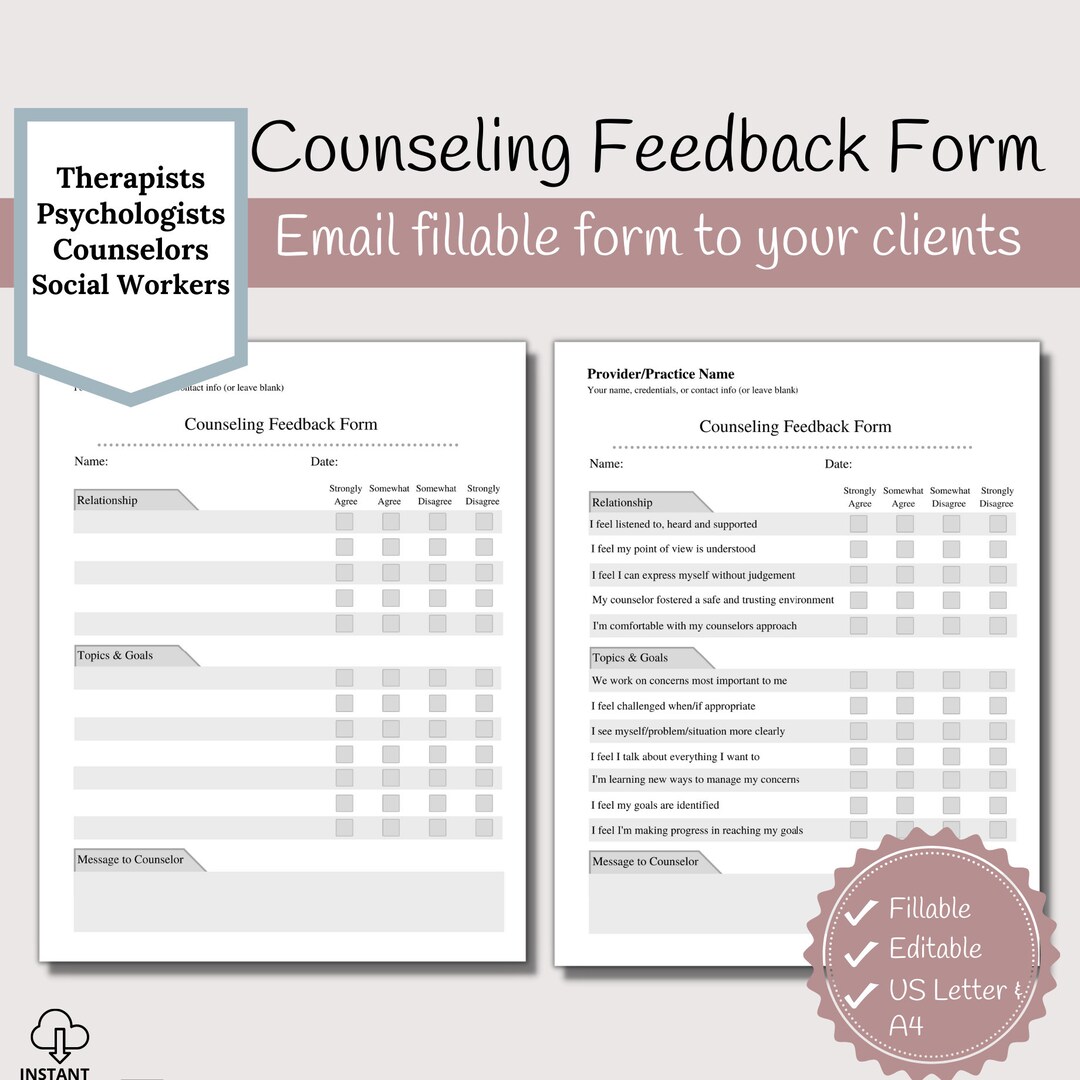 Counseling Feedback Form, Fillable Feedback Form, Client Session ...