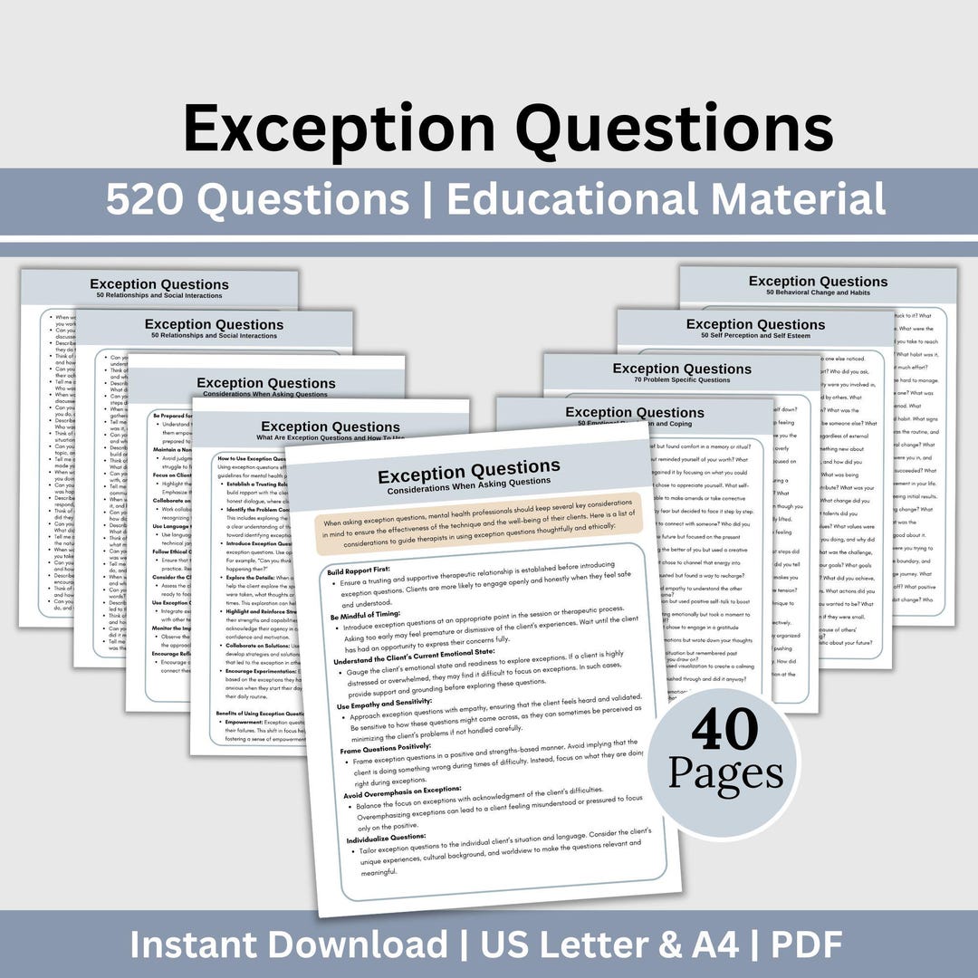 Solution Focused Exception Therapy Questions Cheat Sheets, Counseling ...