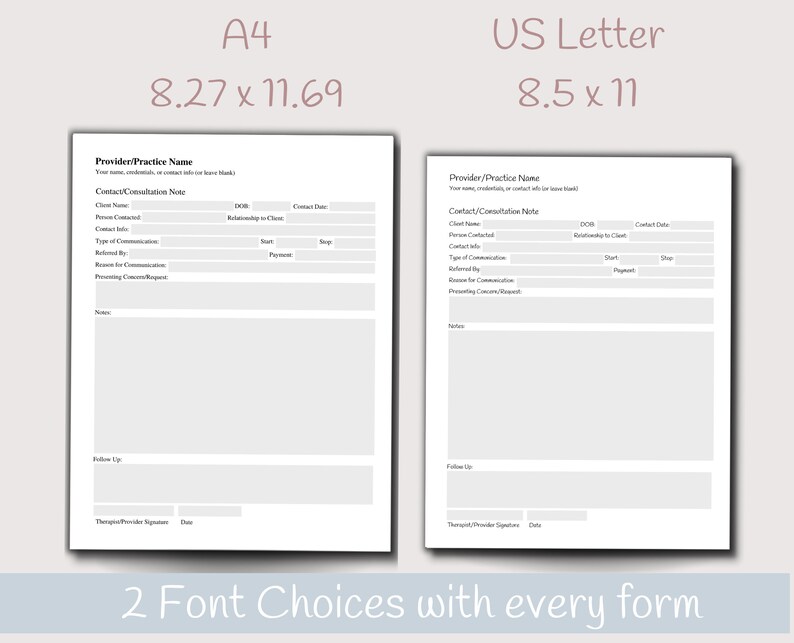 Therapy Contact Note, Fillable PDF Consultation Form, Therapy Note ...