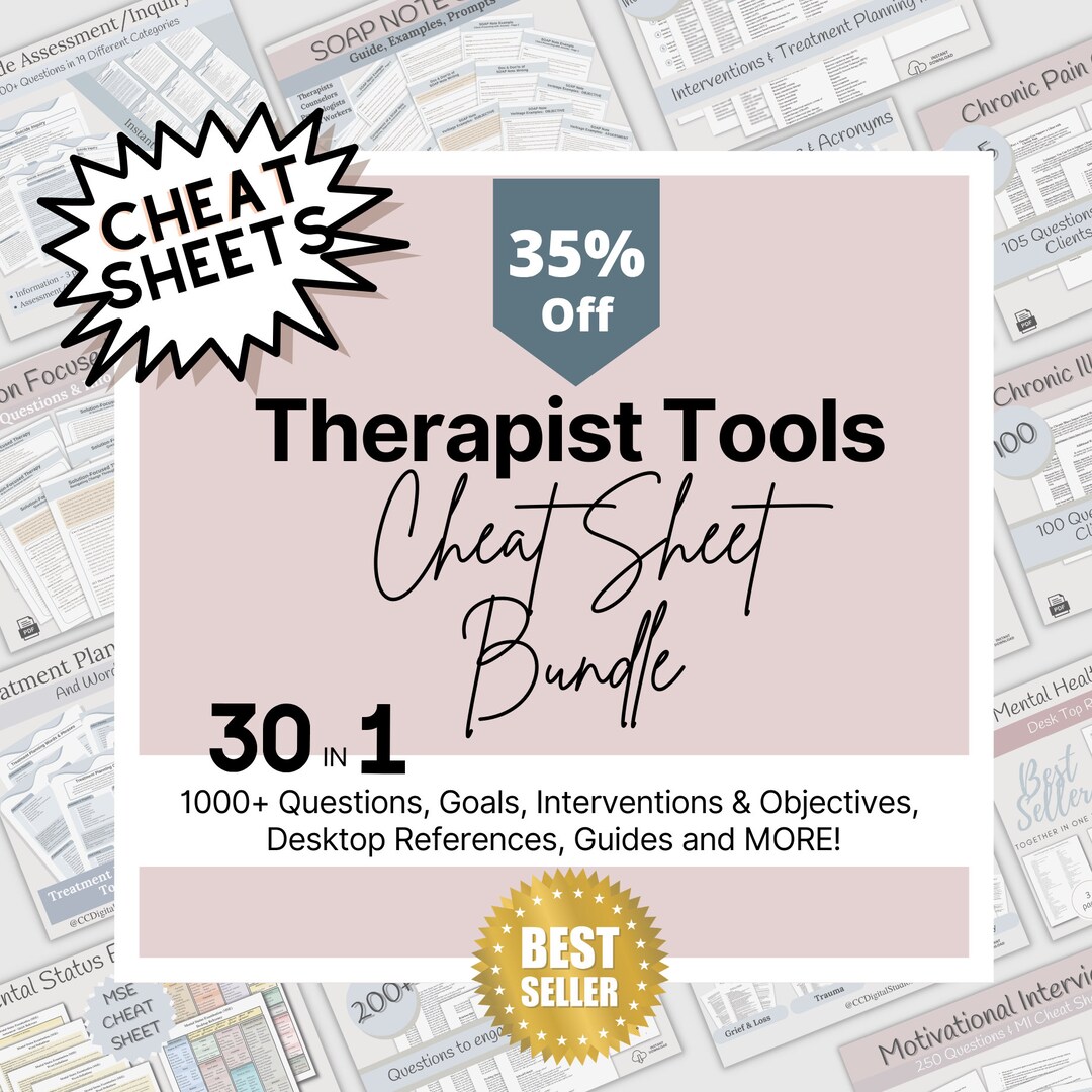 Therapy Cheat Sheet BUNDLE, Counseling Tools for Therapists Office ...