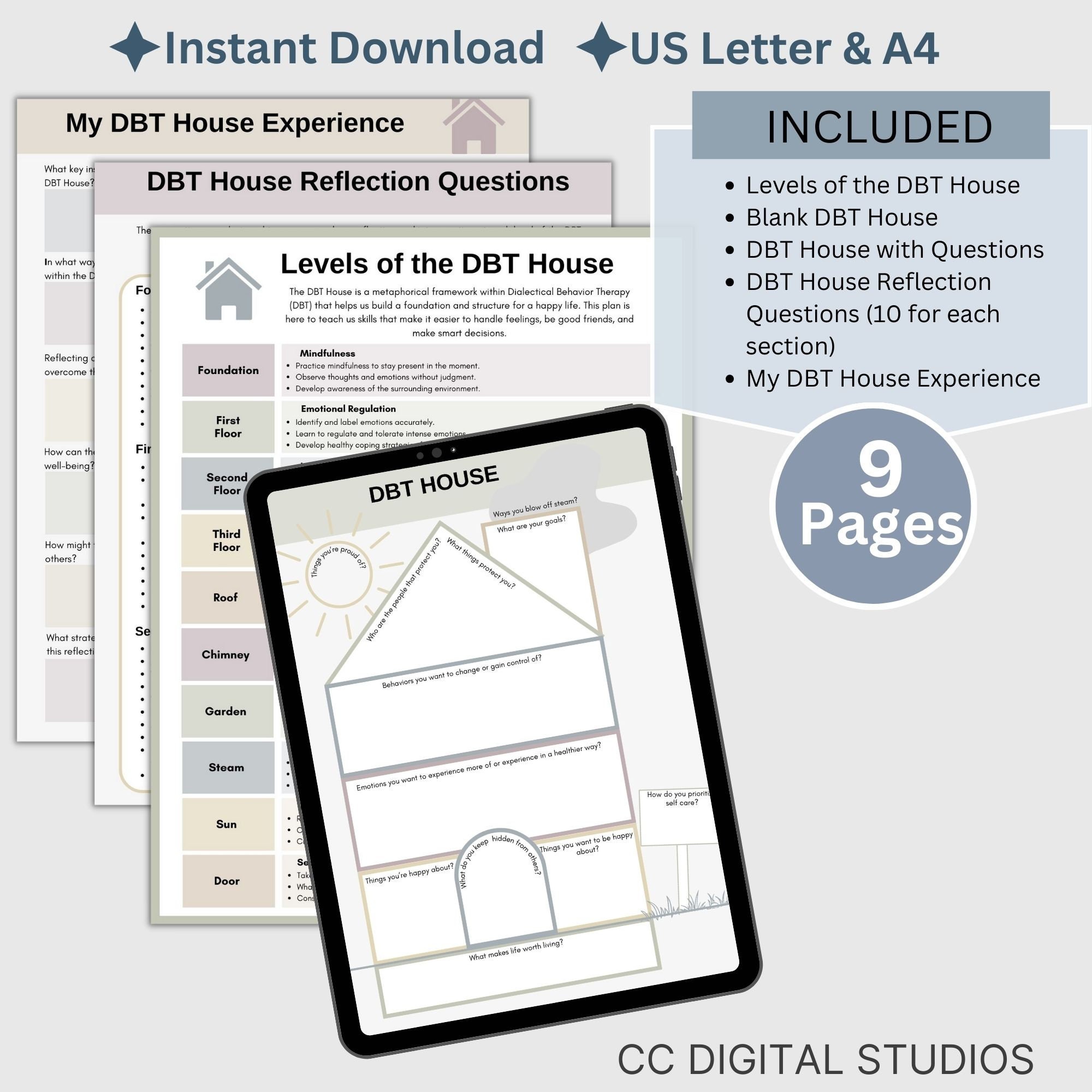 DBT House Therapy Worksheets, Growth Mindset, BPD, DBT Workbook ...