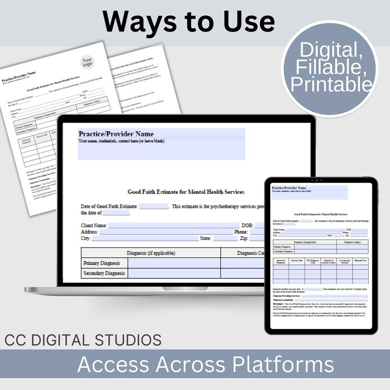 Good Faith Estimate Template: Fillable PDF for Therapists (US Letter ...