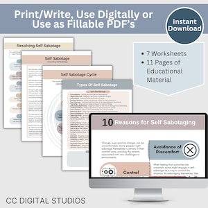 Self Sabotage Workbook, Inner Critic Therapy Worksheets, Self Love ...