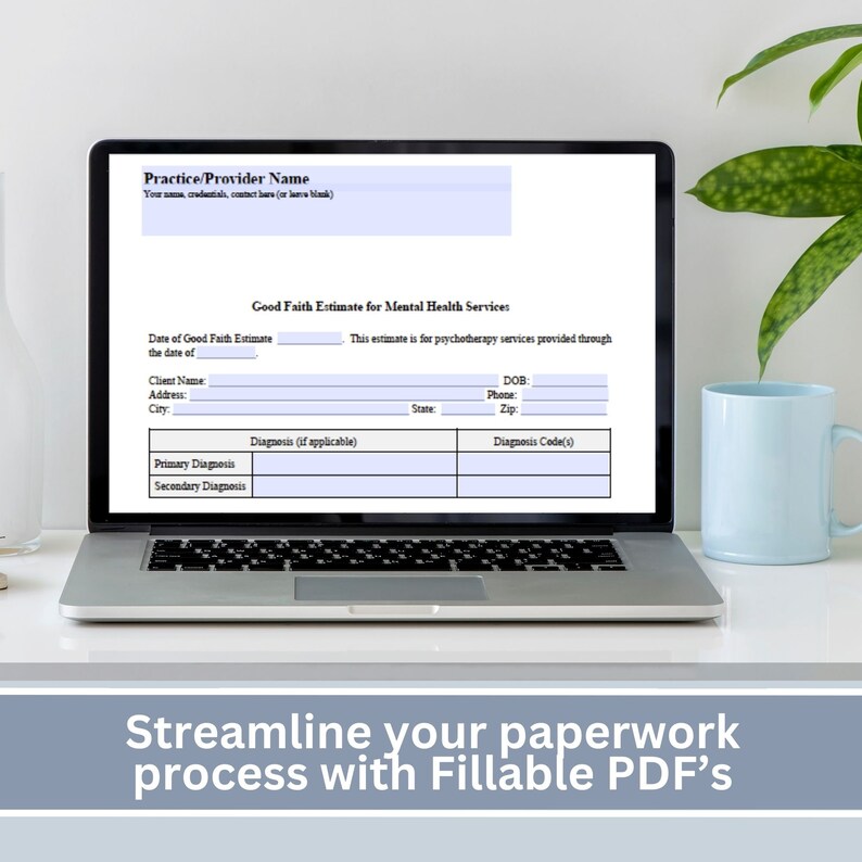 Good Faith Estimate Template: Fillable PDF for Therapists (US Letter ...
