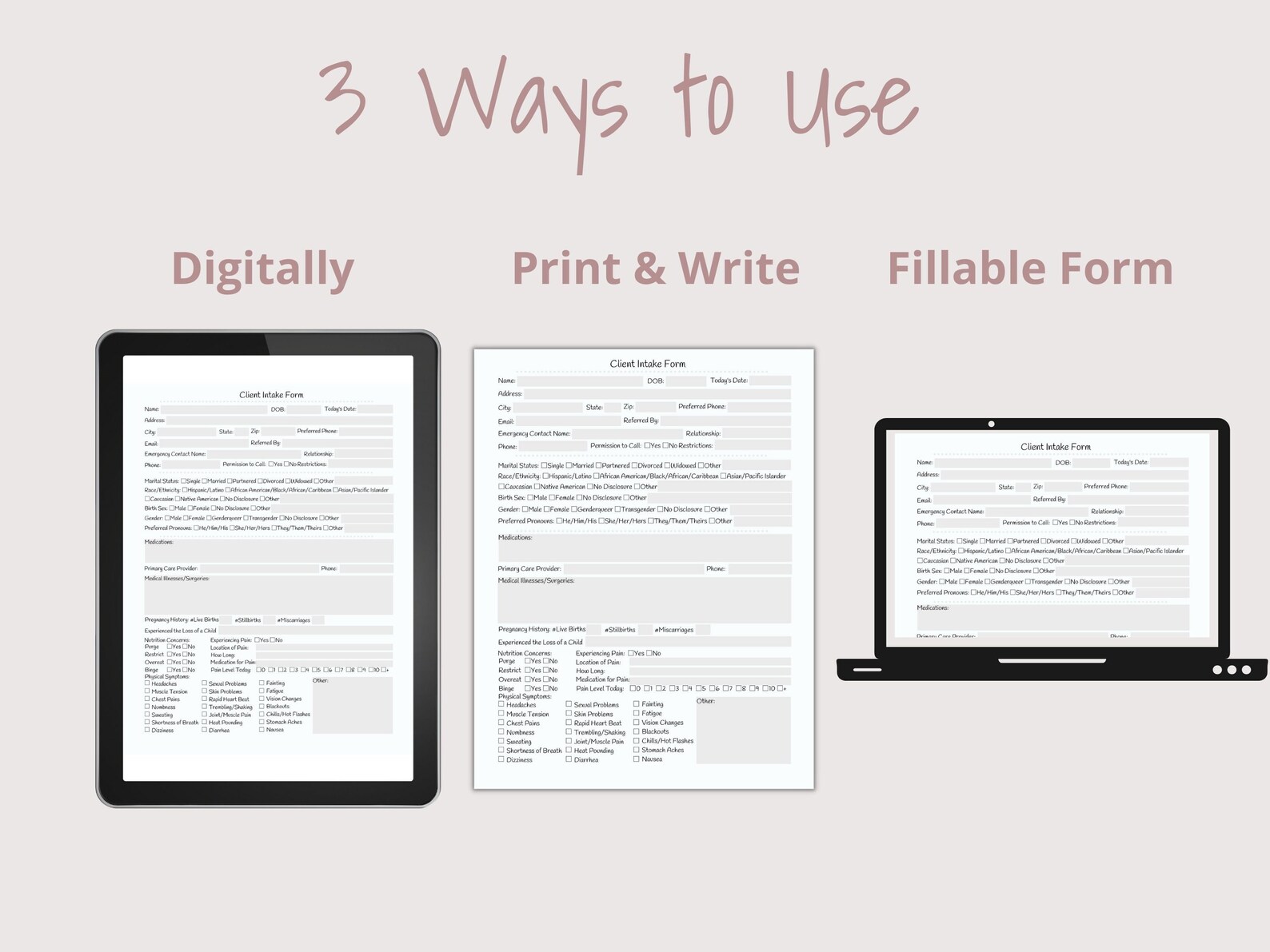 Client Intake Form For Therapists Printable Fillable Etsy