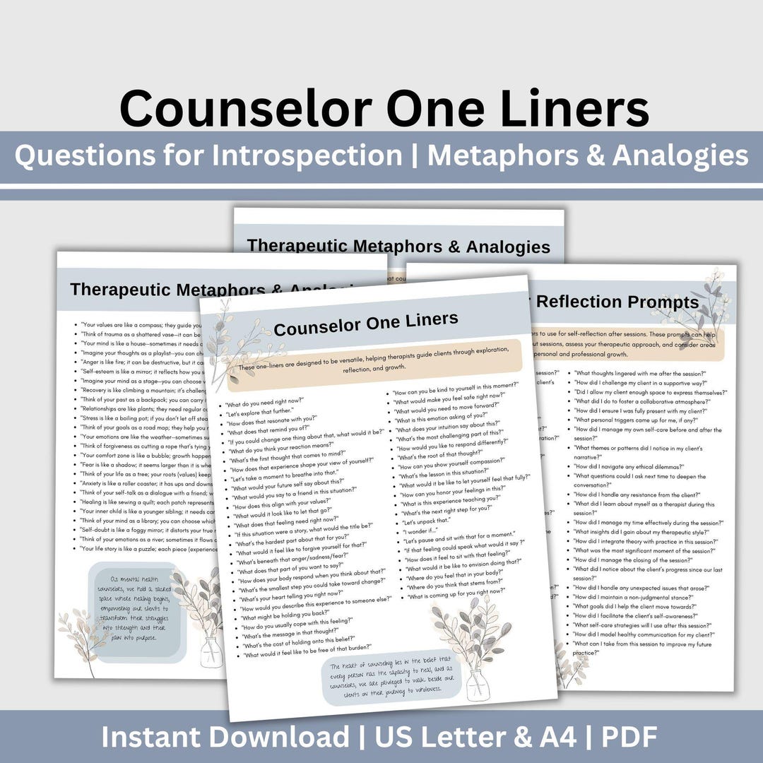Therapist One-liners: Reflection Prompts & Metaphors (digital Download ...