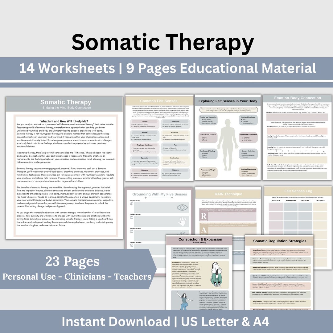 Somatic Therapy Worksheets: Felt Senses, Trauma, Emotional Regulation ...
