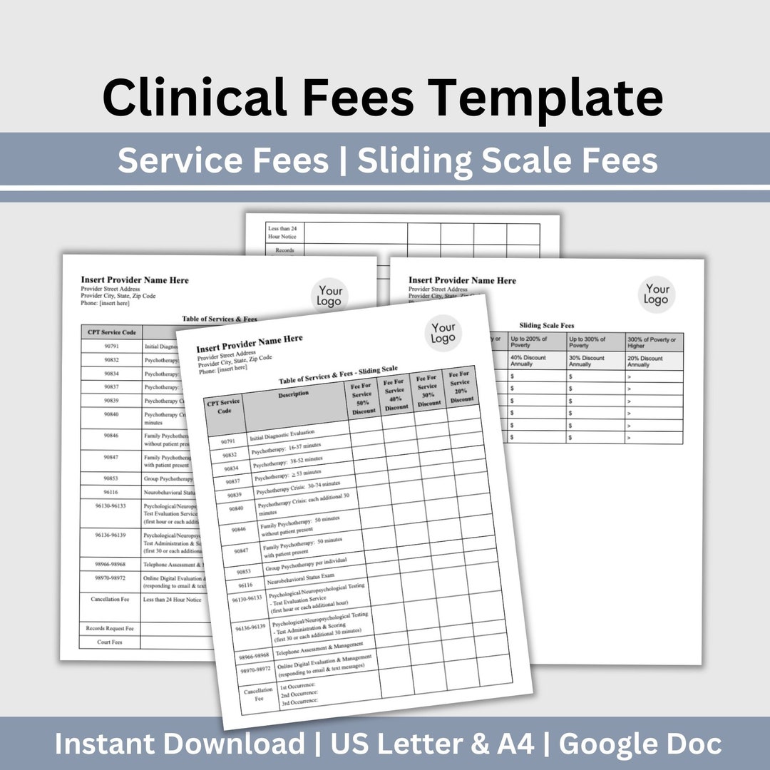 Clinical Fees Template: Sliding Scale for Therapists (google Doc) - Etsy