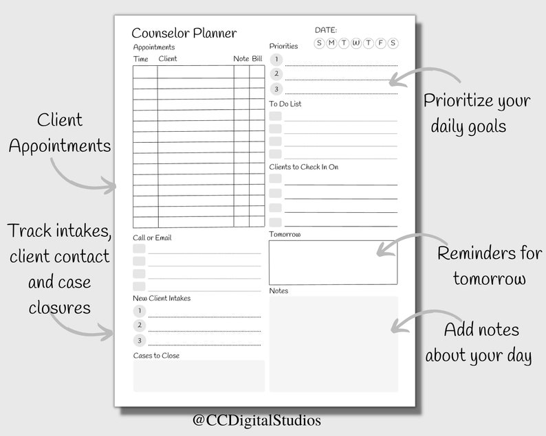 Counselor Daily Appointment Planner Daily Clinical Planning - Etsy