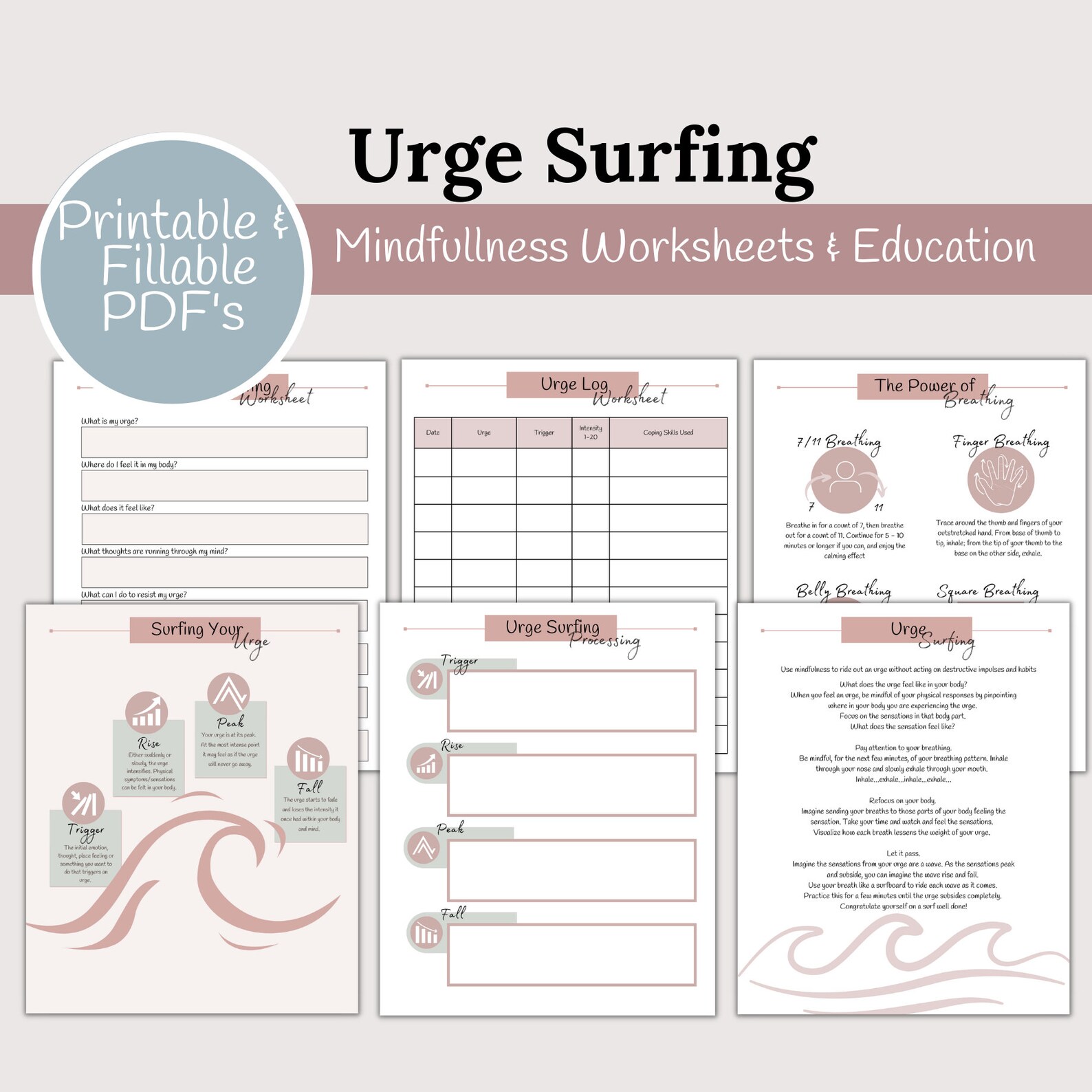 Urge Surfing Worksheets and Educational Material Mindfulness - Etsy