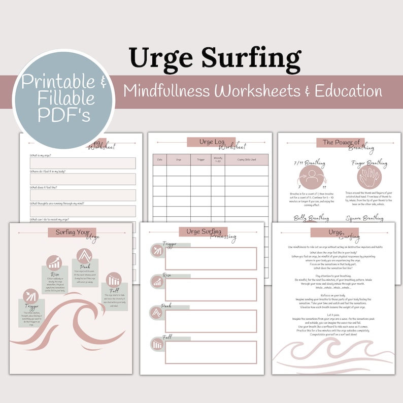 Urge Surfing Worksheets and Educational Material Mindfulness - Etsy