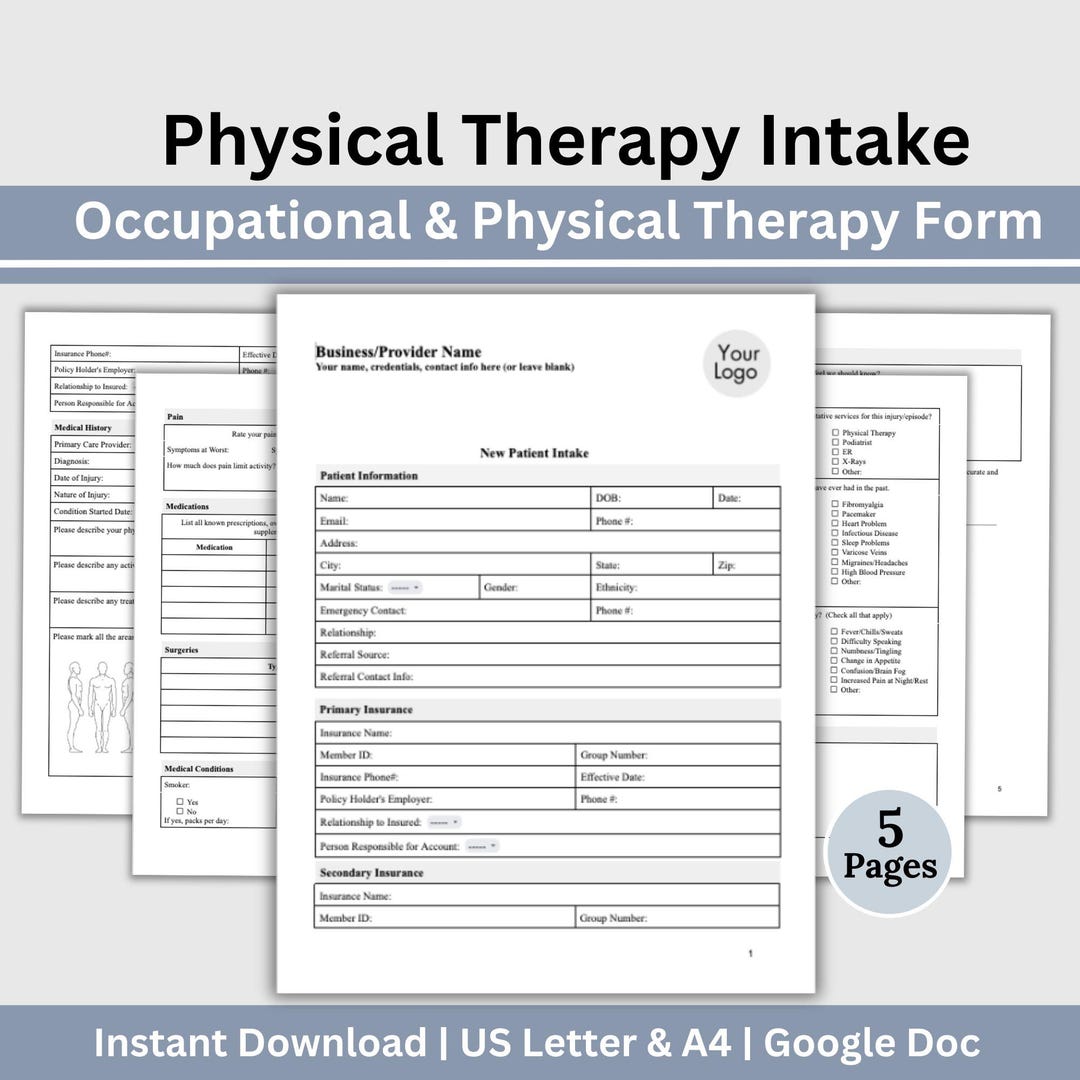 Physical & Occupational Therapy Client Intake Form: Editable Google Doc ...