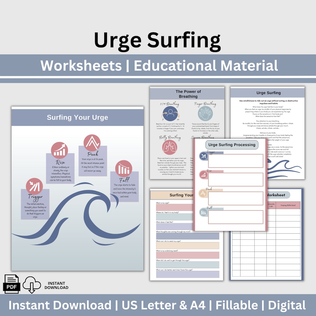 Urge Surfing CBT Worksheets, Addiction Recovery, DBT, Therapy ...