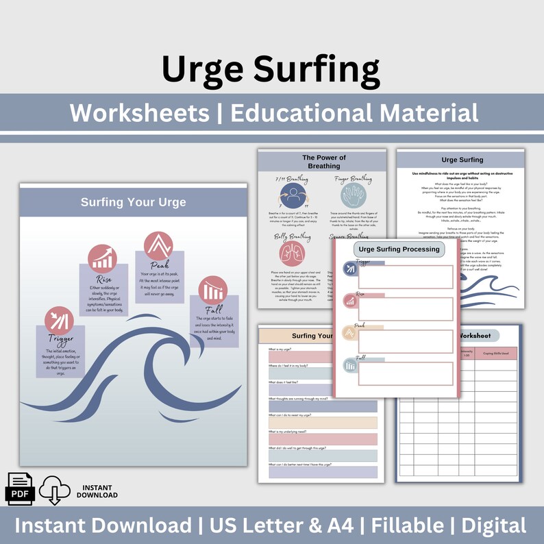 Urge Surfing CBT Worksheets, Addiction Recovery, DBT, Therapy ...