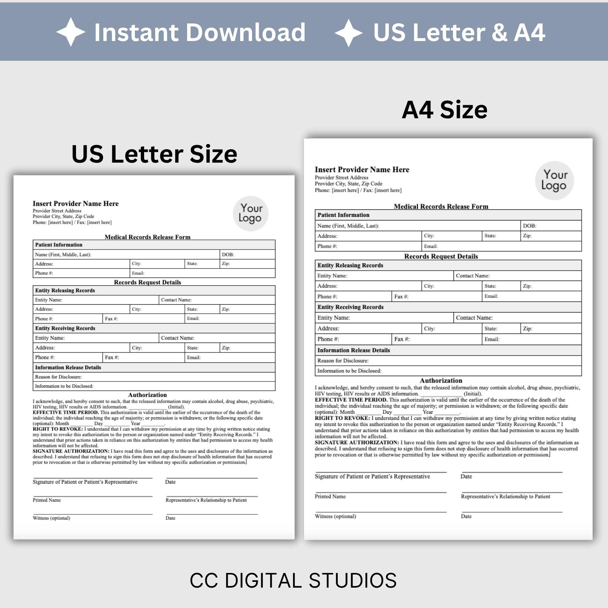 Medical Records Release Form: Printable Healthcare Authorization (WORD ...