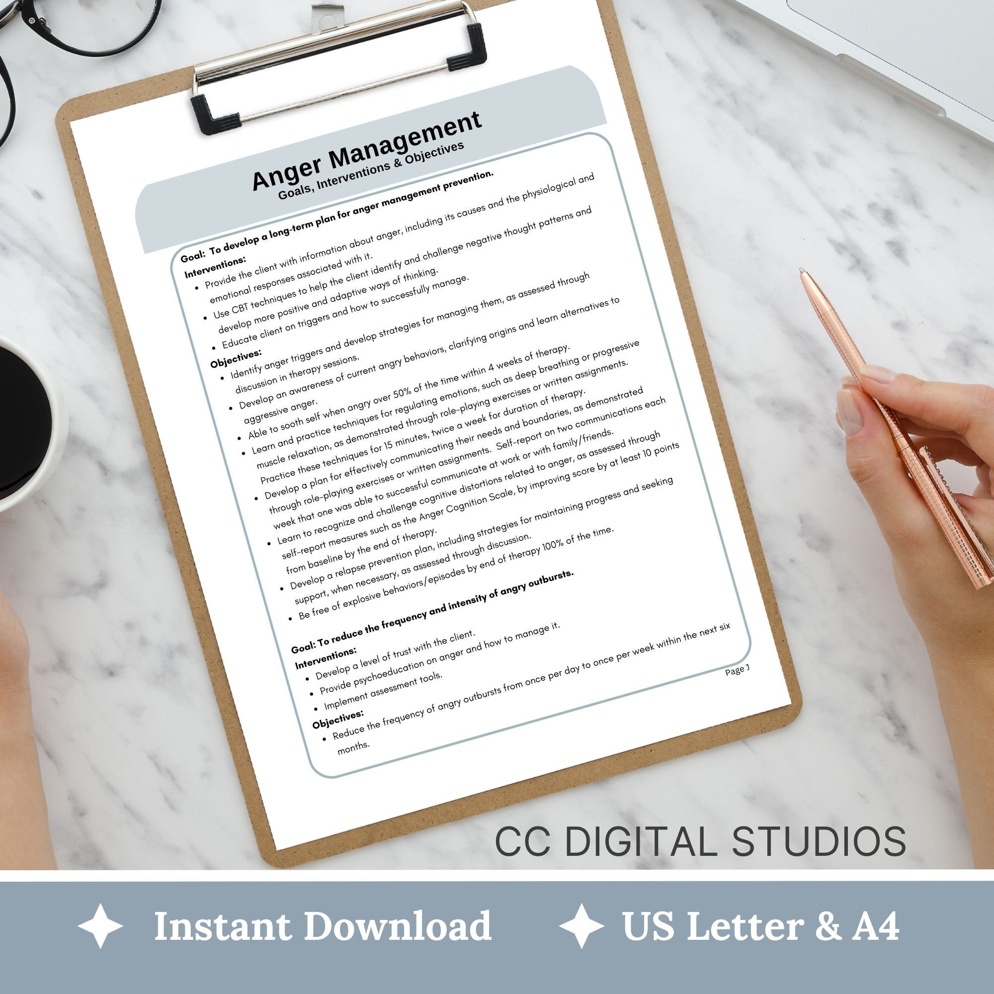 Anger Management Therapy Cheat Sheet: Goals, Interventions, Objectives ...