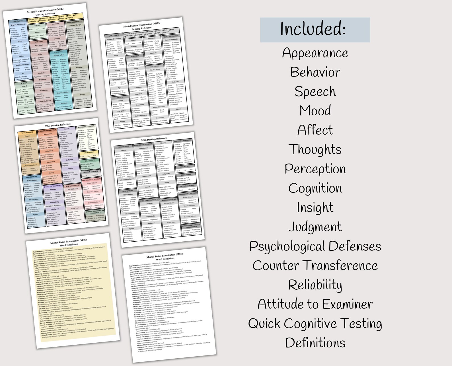 Mental Status Exam Cheat Sheet MSE Desktop Reference MSE - Etsy Canada