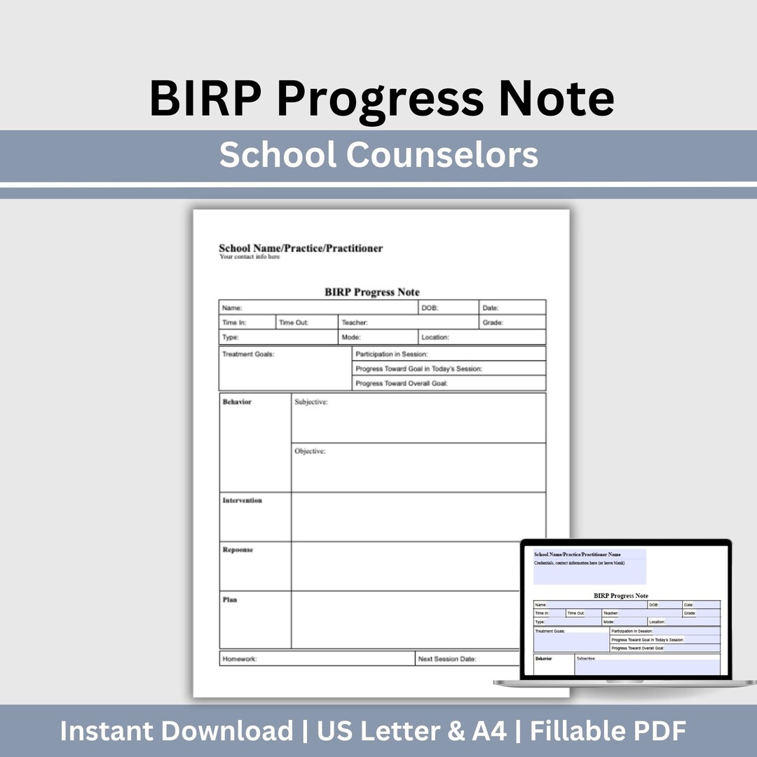 BIRP Progress Note for School Counselors, School Psychologist, School ...