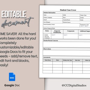 Student Assessment Template, School Psychologist, Student Case Cover ...