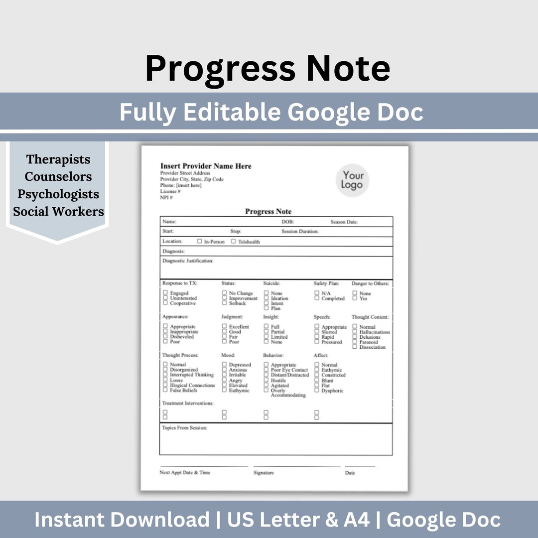 Therapy Progress Notes Template: Editable Google Doc (US Letter) - Etsy