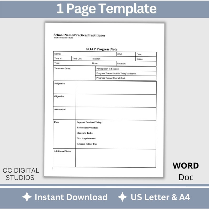 SOAP Note for School Counselors, School Social Worker Progress Note ...