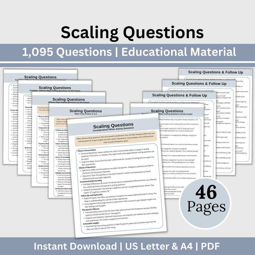 Therapy Questions Scaling Questions for Counseling Sessions, Therapy ...