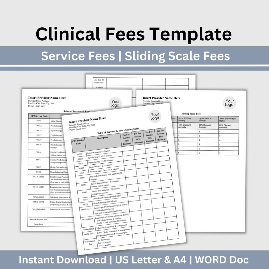 Sliding Fee Scale Template Editable Word Document Clinical Fee Planner ...