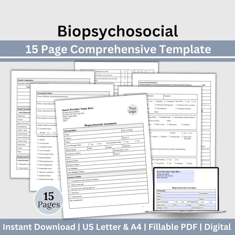 Biopsychosocial Client Intake Form, Ideal for School Psychologist ...