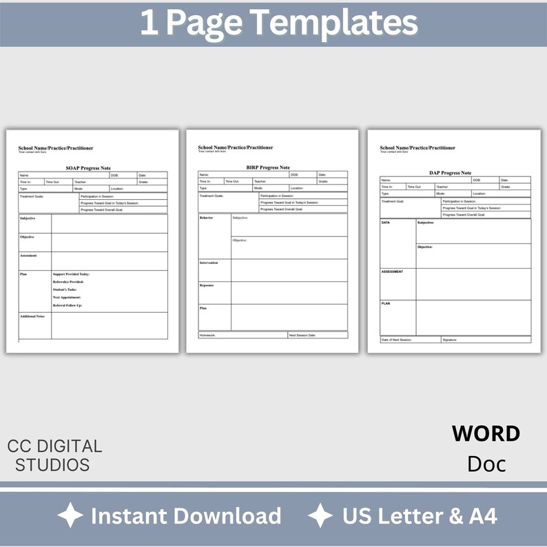 School Counselor Bundle of Progress Notes, BIRP Progress Note, SOAP ...