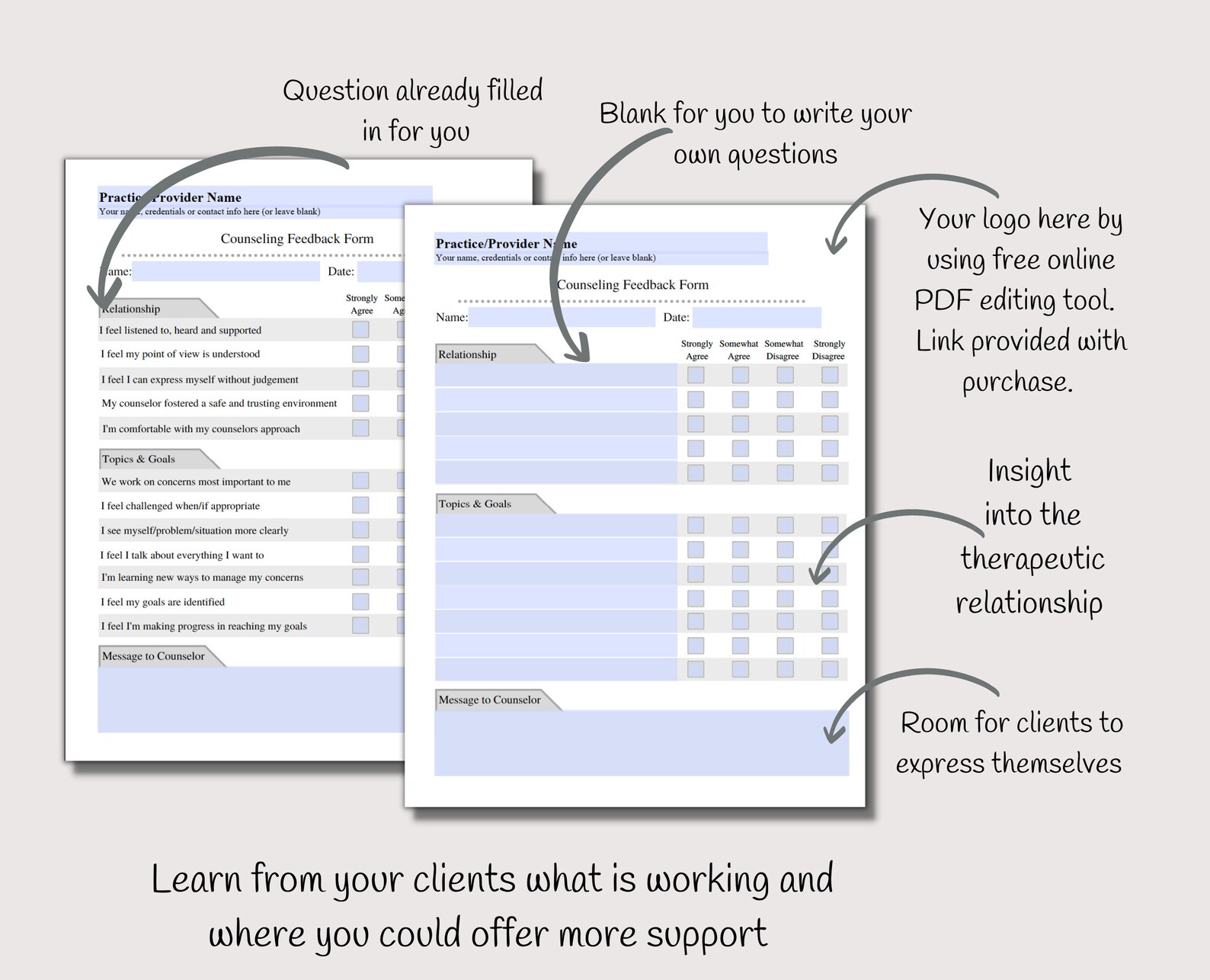 Counseling Feedback Form Fillable Feedback Form Client - Etsy UK