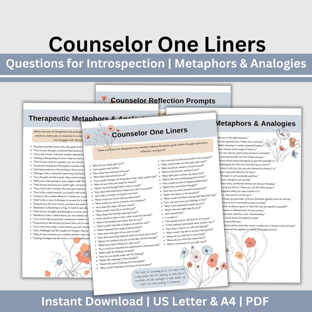 Therapy Questions Cheat Sheets: Counselor One-liners, Reflection ...