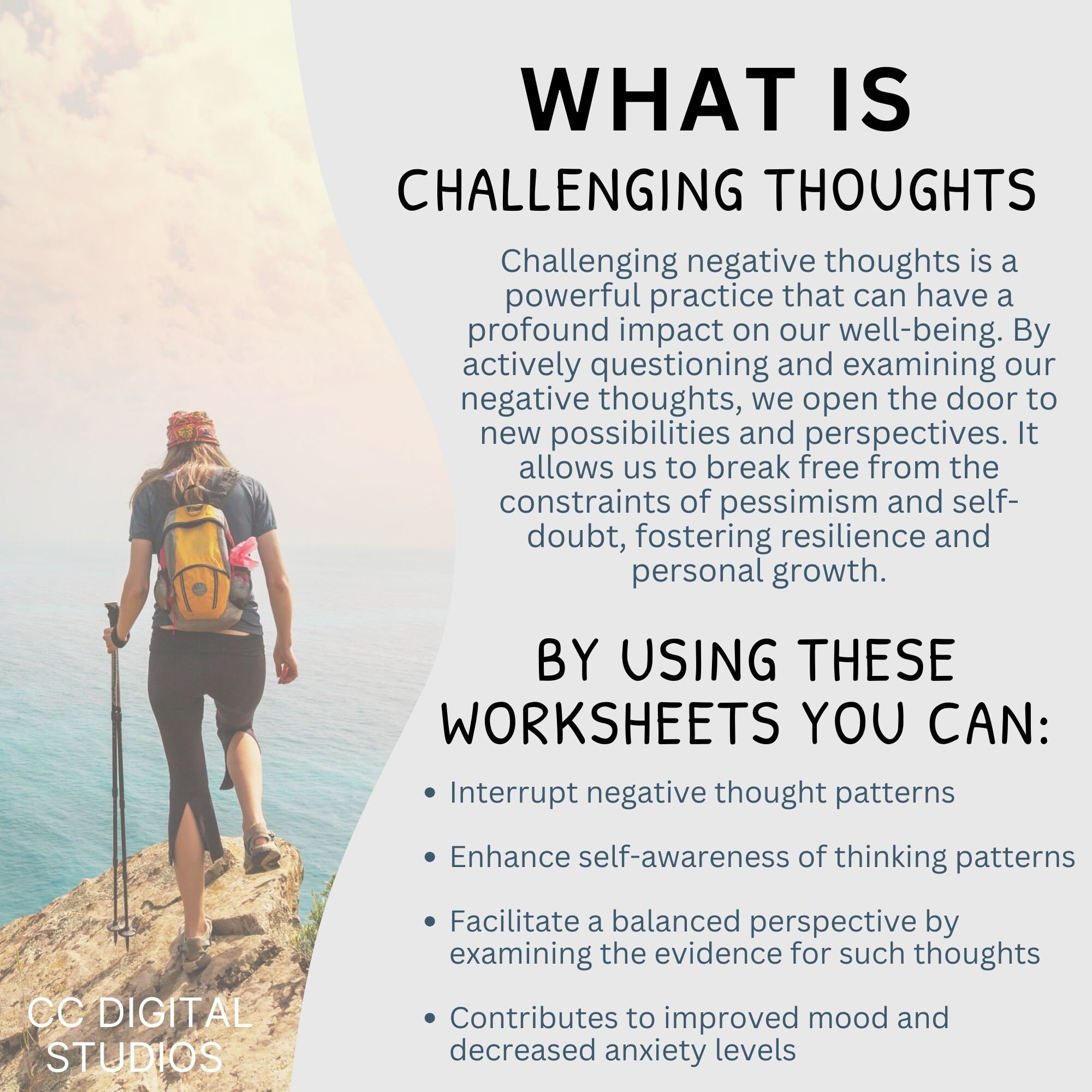 CBT Therapy Worksheets Challenge Negative Thoughts, Cognitive ...