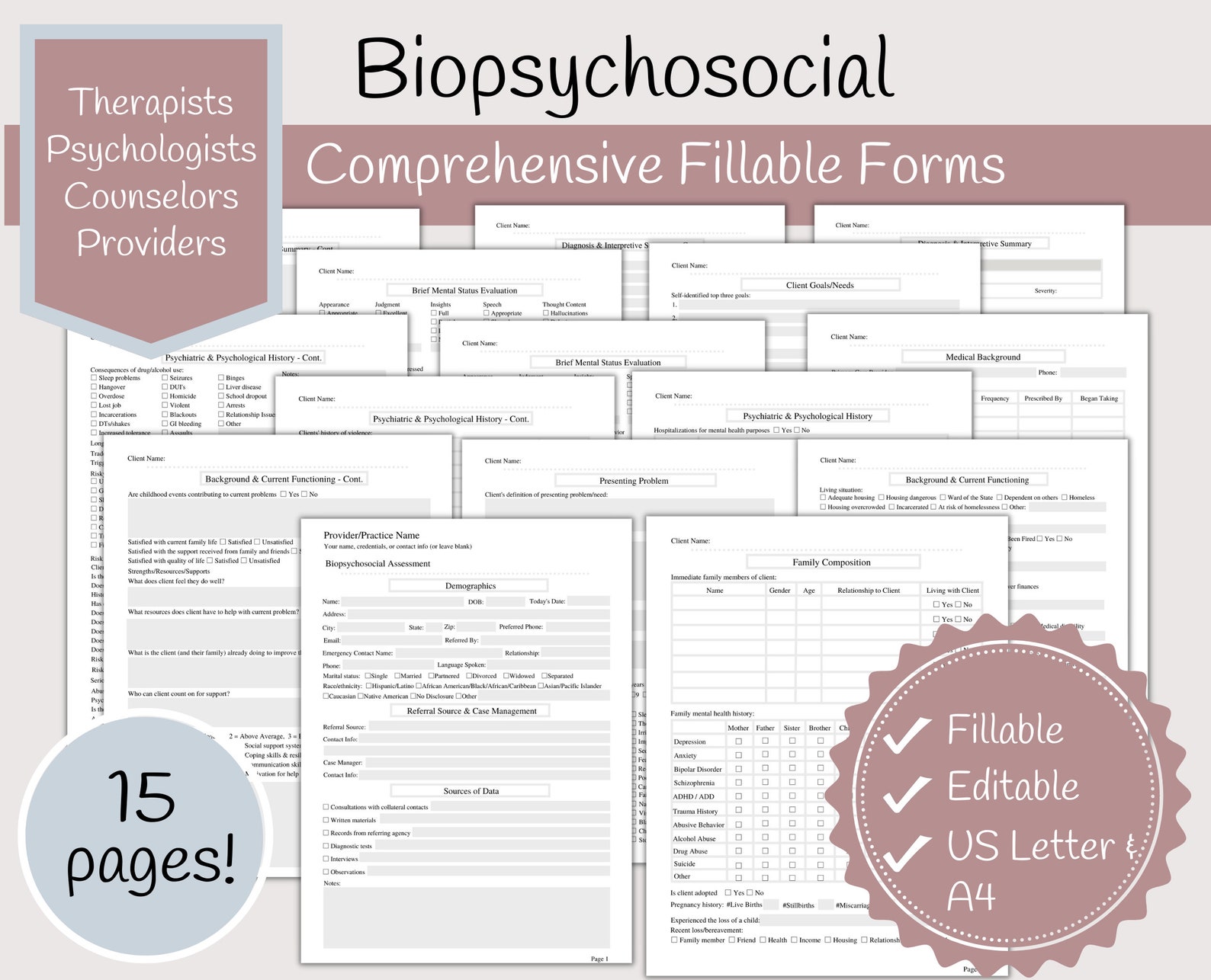 Biopsychosocial Intake Assessment Form Comprehensive Fillable - Etsy