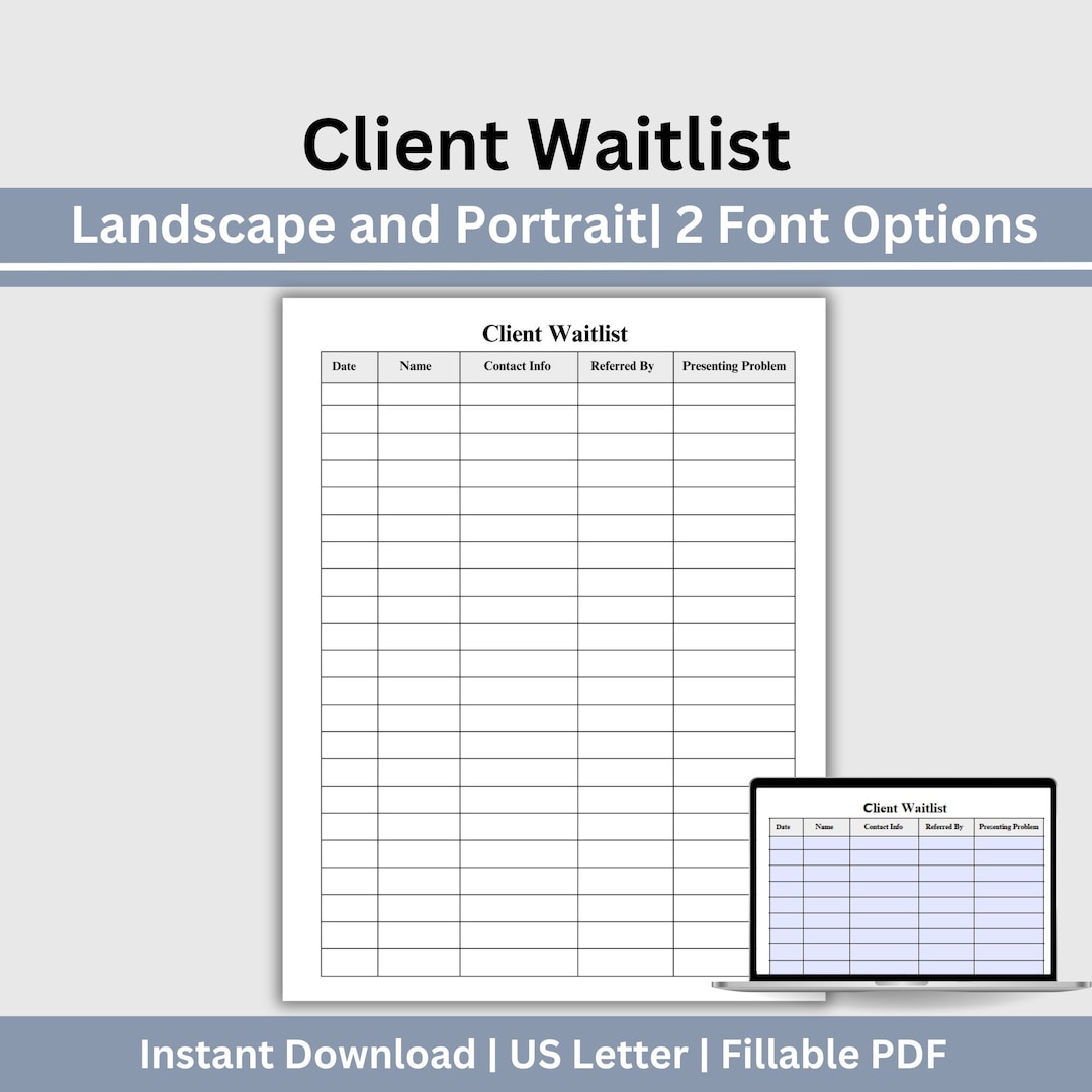 Client Waitlist Printable & Fillable Client Tracker, Therapist Private ...