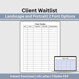 Client Waitlist Printable & Fillable Client Tracker, Therapist Private ...