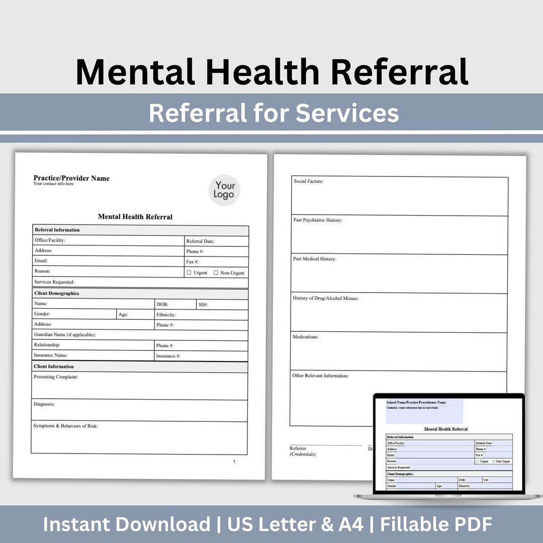 Mental Health Referral Template for Therapist Office, Private Practice ...