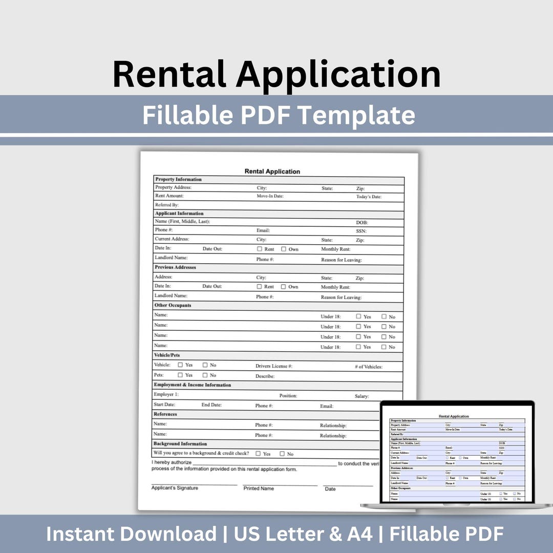Rental Application Template: Landlord Tenant Screening Form (digital ...