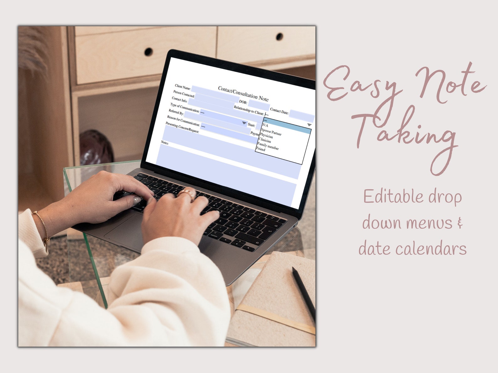 Therapy Contact Note Fillable PDF Consultation Form Therapy - Etsy
