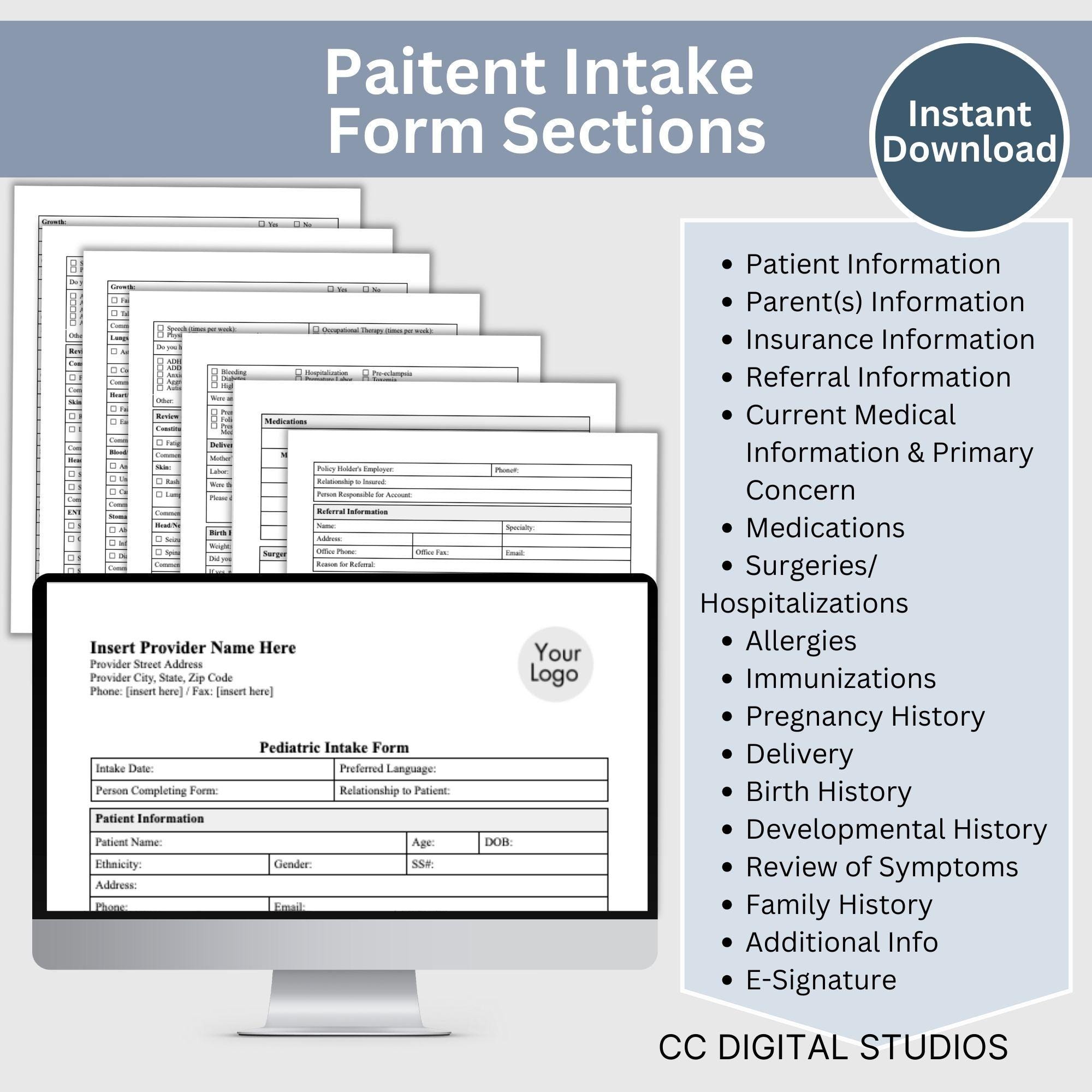 Pediatric Medical Intake Form Editable Word Document — Clinic New ...