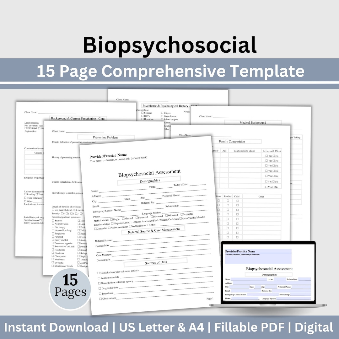 Biopsychosocial Assessment Forms: Fillable Client Intake (digital ...